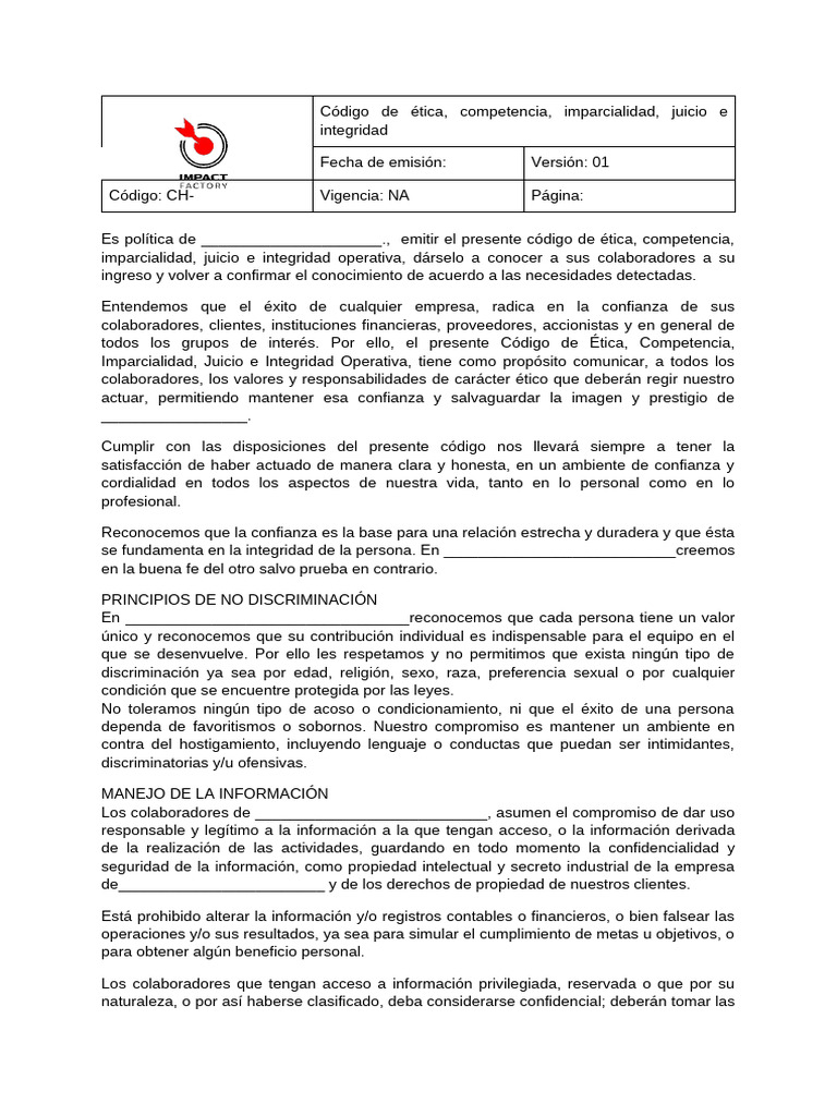 Código de Ética, Competencia, Imparcialidad, Juicio e Integridad | PDF ...