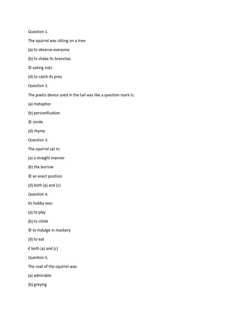 Squirrel Quiz for Literature Students | PDF