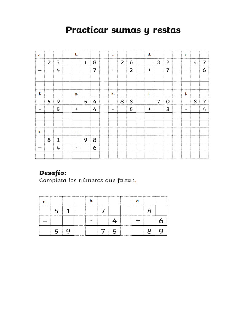 Sumas y Restas Simples Reforzamiento | PDF