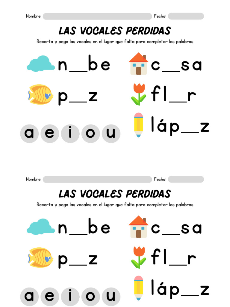 Hoja de Trabajo Digital Las Vocales Perdidas Ilustrado Verde | PDF