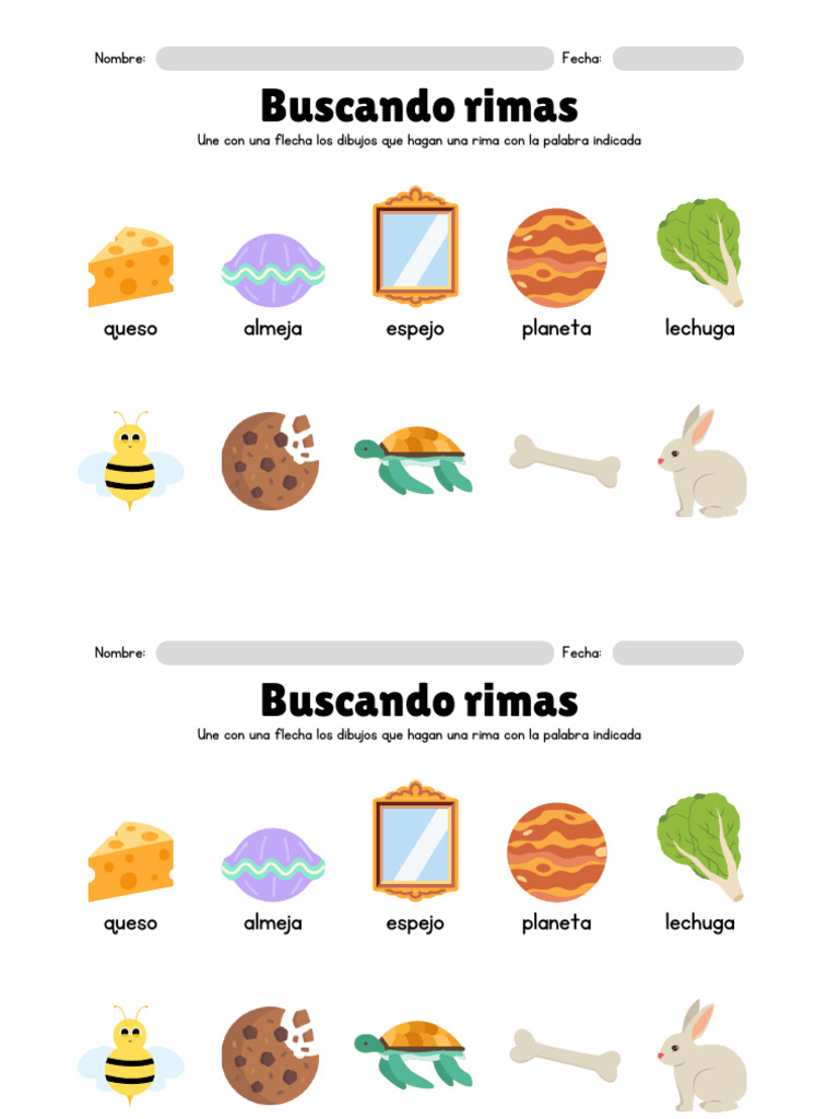 Hoja de Trabajo Digital de Buscando Rimas Ilustrado Azul | PDF