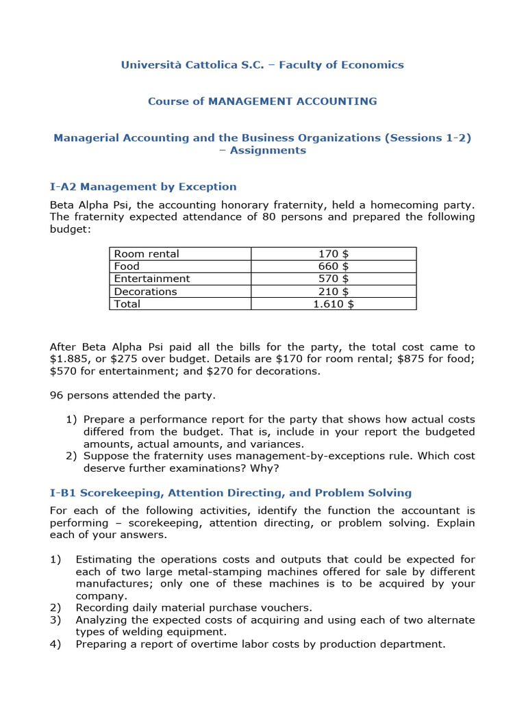Management Accounting Assignment | PDF | Revenue | Income