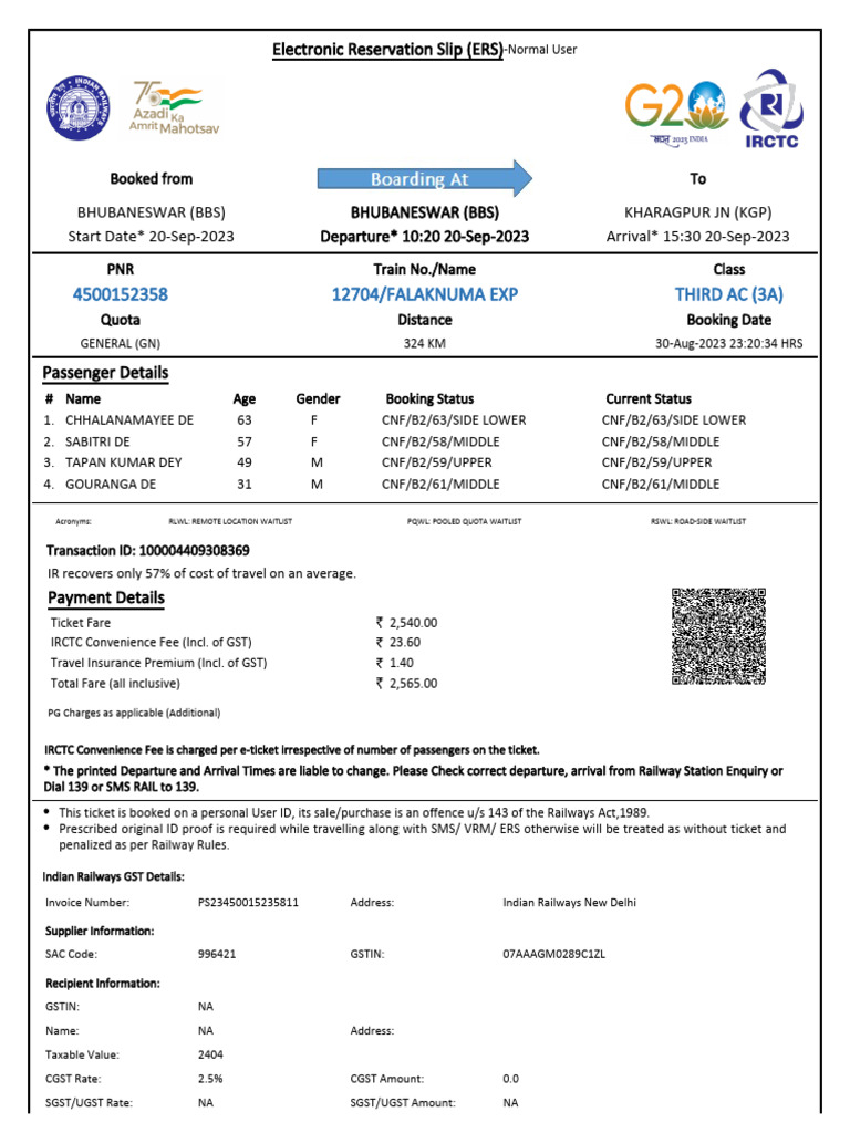 12704/falaknuma Exp Third Ac (3A) | PDF | Identity Document | Payments