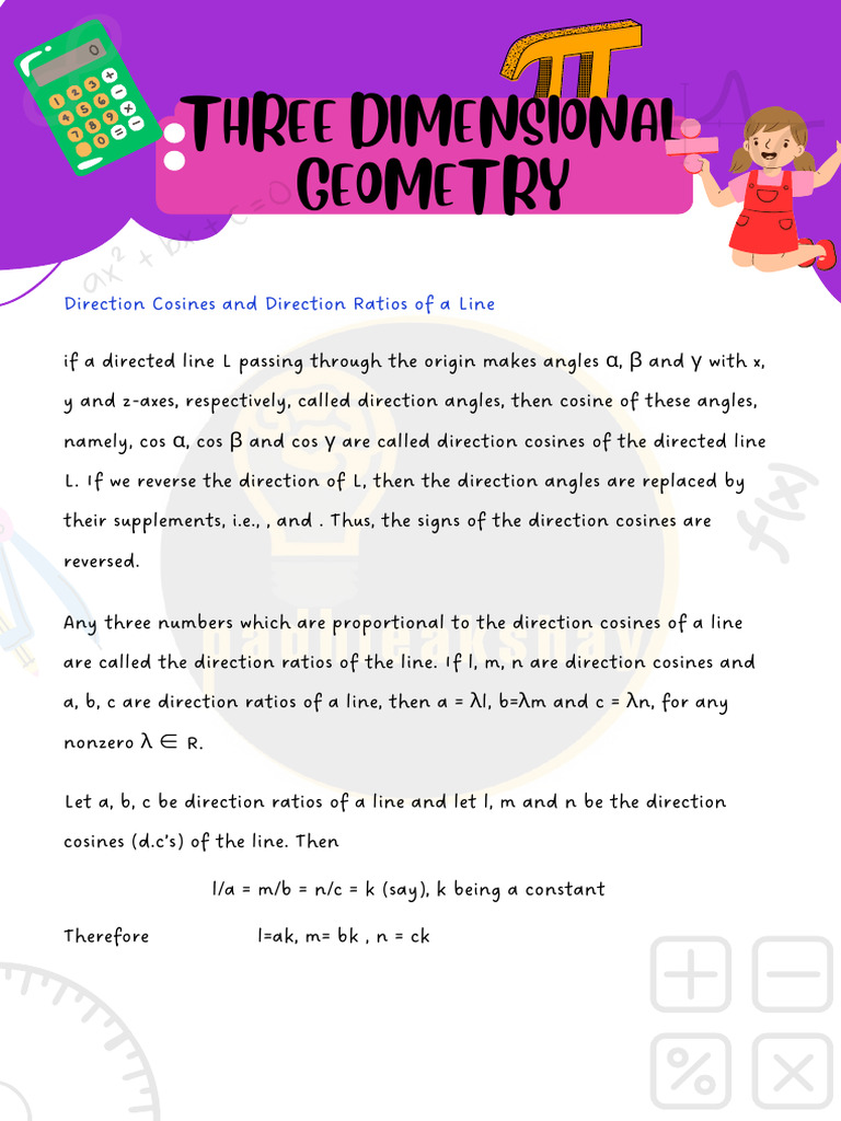 Three Dimensional Geometry: Direction Cosines and Direction Ratios of A ...