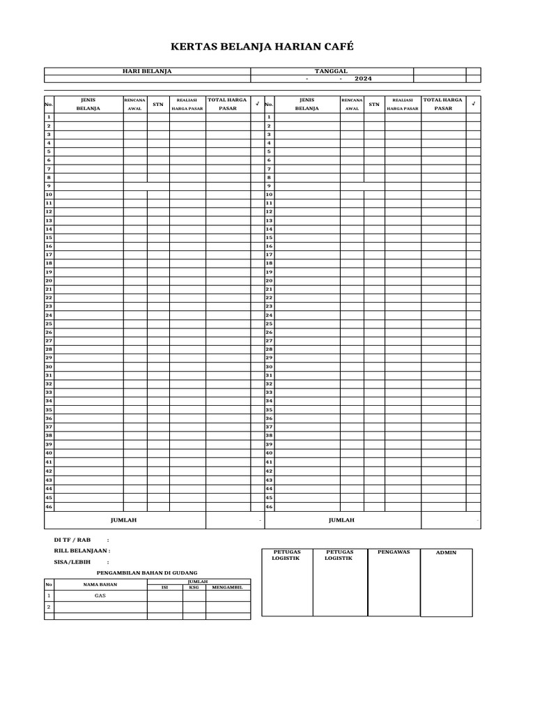 Buku Harian Belanja Cafe | PDF