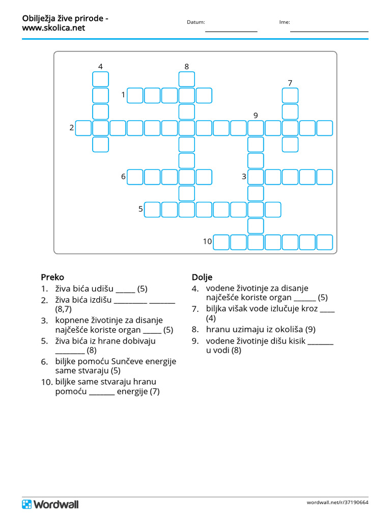 Obiljezja Zive Prirode Ispit 5 Razred Test | PDF