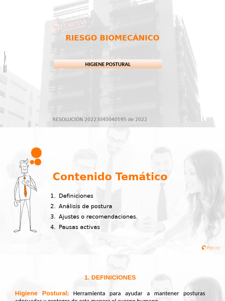 Presentación Higiene Postural y Habitos y Estilos de Vida Saludable | PDF | Dolor lumbar | Músculo