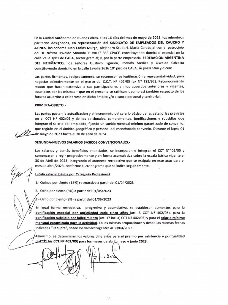 Acuerdo salarial CCT 402/05 2023-2024 | PDF | Salario | Salario mínimo