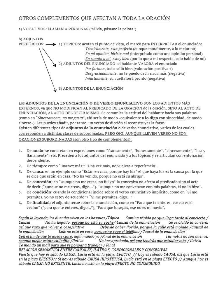 Complementos Oracionales | PDF | Oración (Lingüística) | Verbo