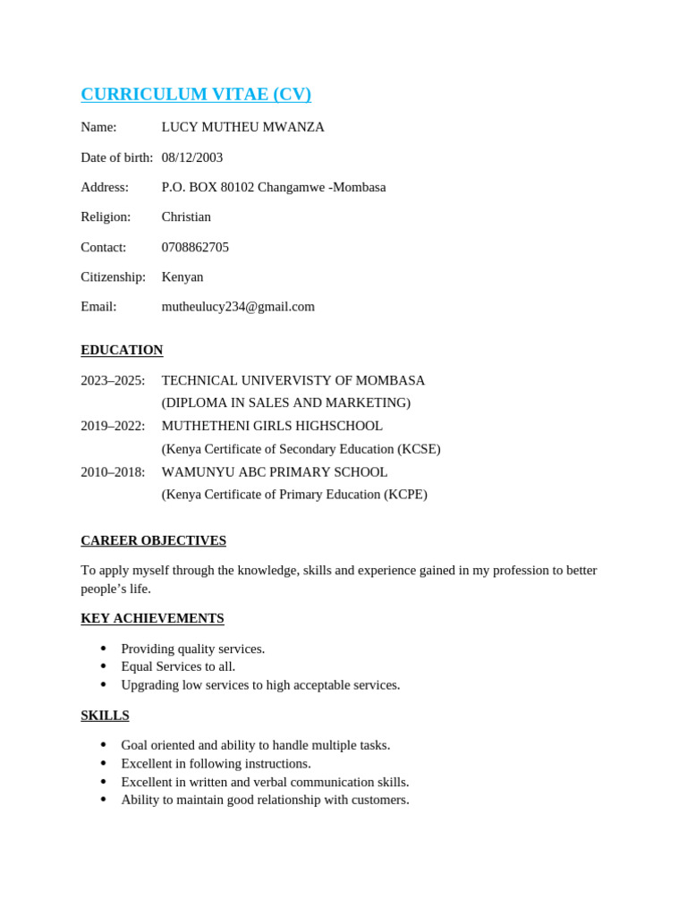 CV Format | PDF | Career & Growth