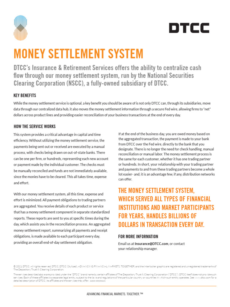 Money Settlement Fact Sheet | PDF | Money | Banks