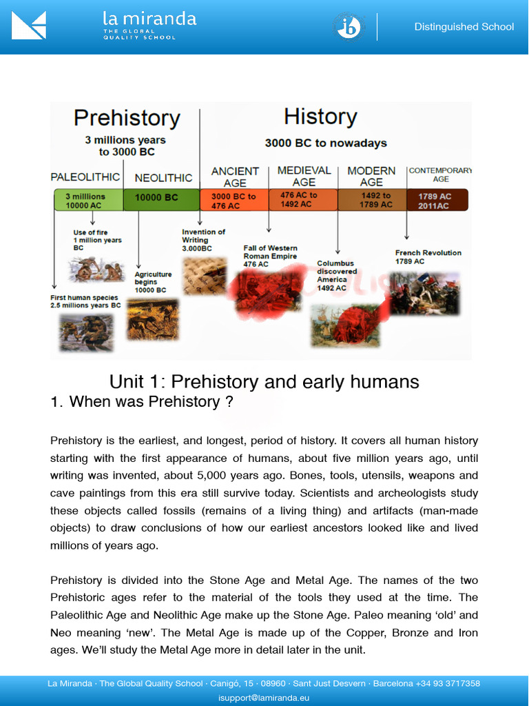 MYP2 Unit 1 Prehistory Notes | PDF | Homo | Paleolithic