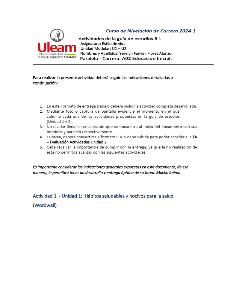 Actividades de La Guía de Estudio - U1 y U2 | PDF