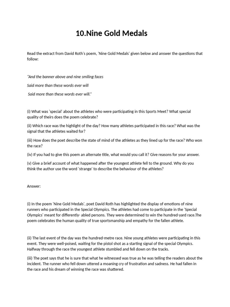 Nine Gold Medals Practice Questions | PDF