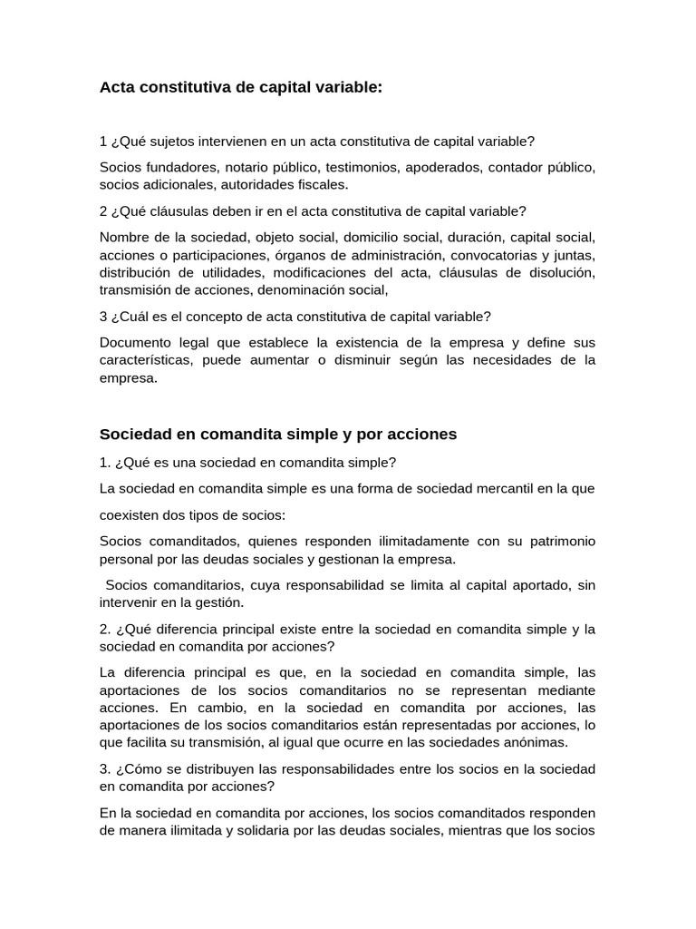Sociedad de Capital Variable Preguntas | PDF | Sociedad de responsabilidad limitada | Sociedad