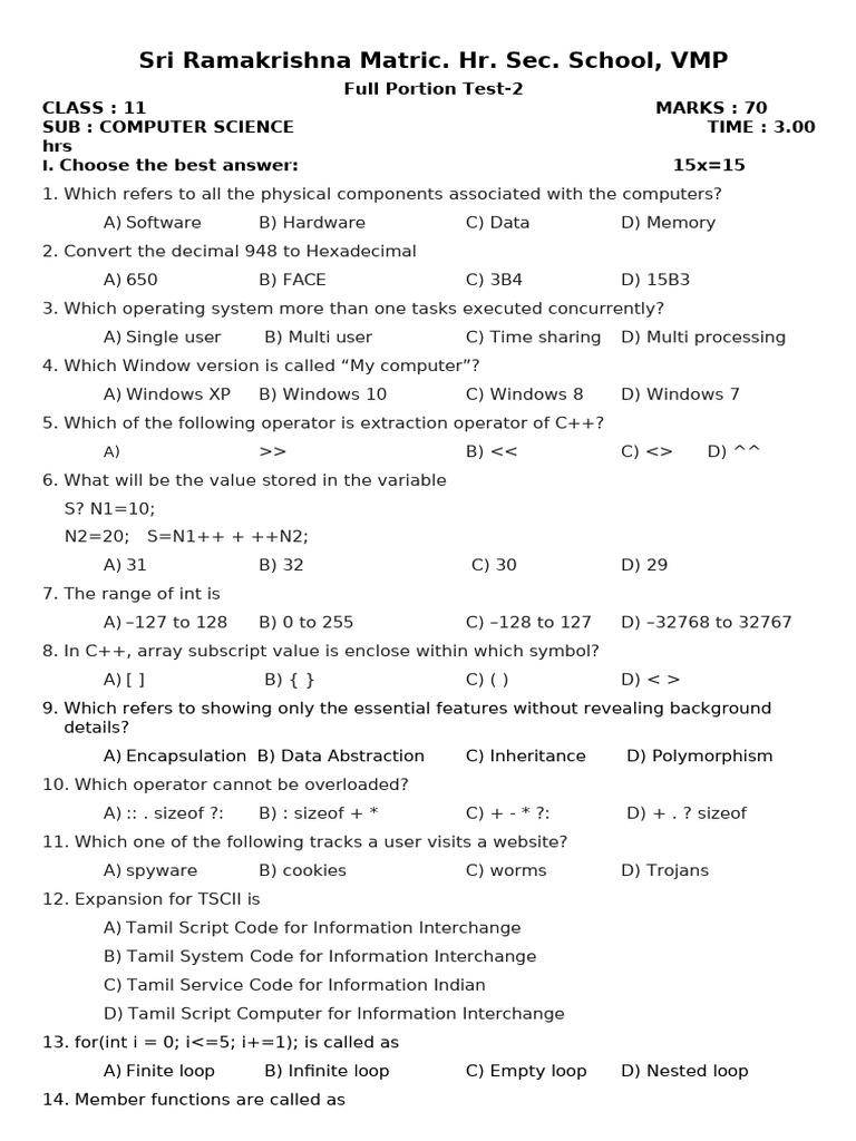 11th COMP - SCI-QP-2 (Online) | PDF | C++ | Software