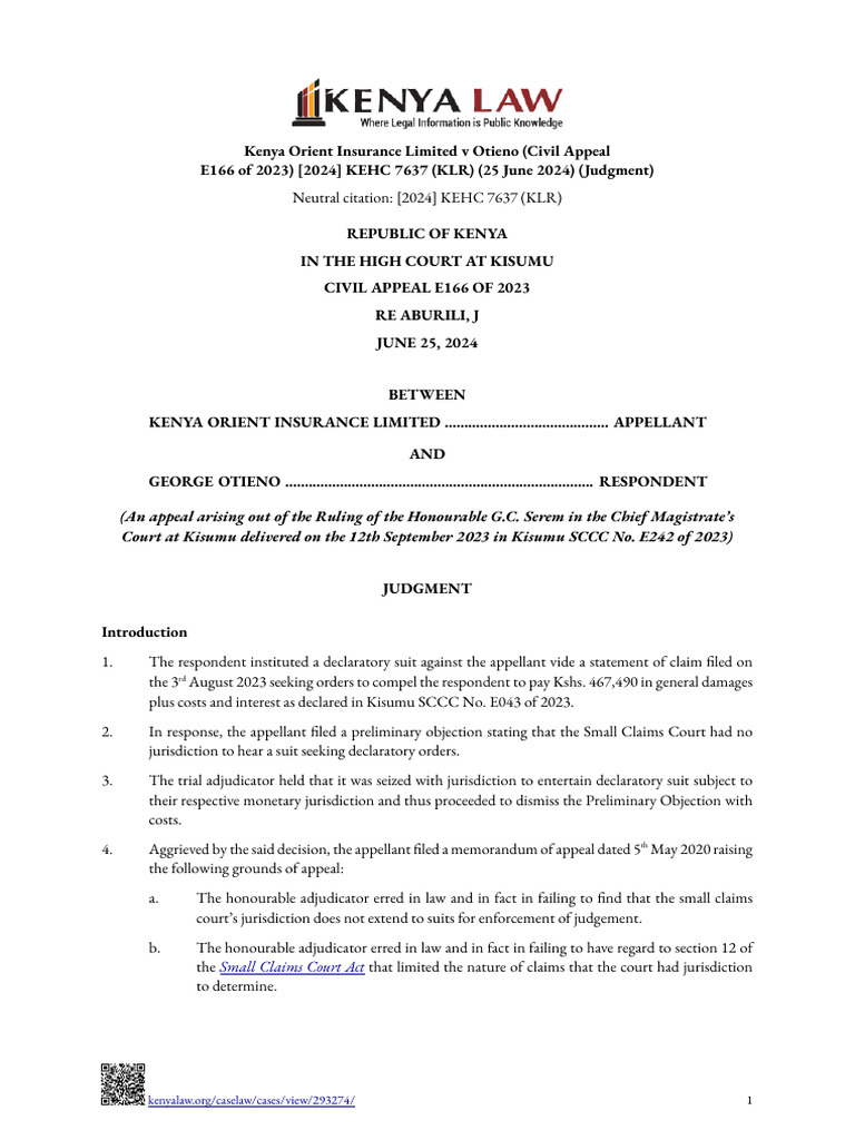 Koil-Vs-George Otieno Declaratory | PDF | Lawsuit | Judgment (Law)