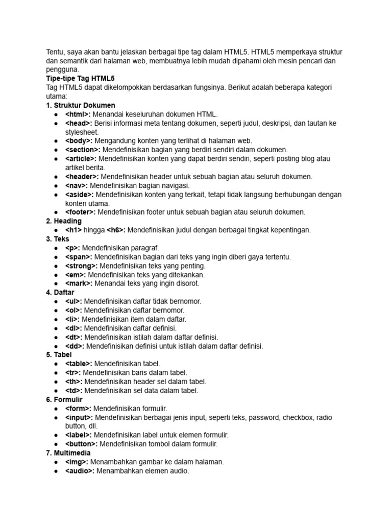 Sebutkan Tipe Tag Pada HTML 5 | PDF