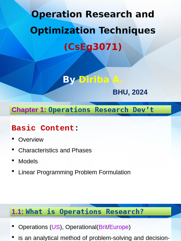 Operation Research and Optimization Techniques | PDF | Conceptual Model | Linear Programming