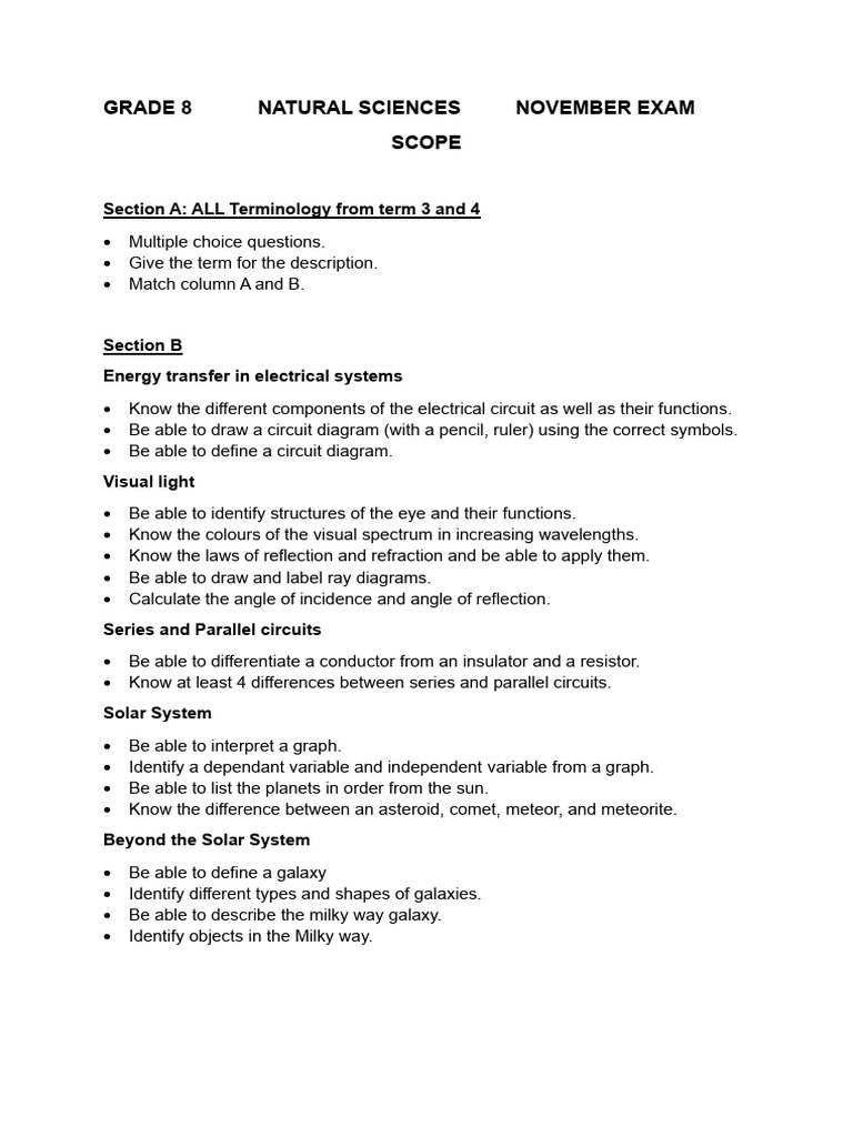 Grade 8 Natural Science Term 4 Scope | PDF | Science & Mathematics