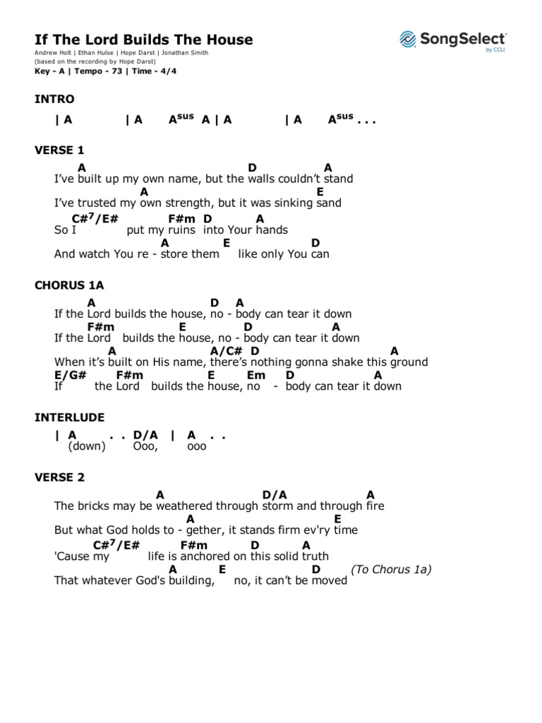 If The Lord Builds The House - SongSelect Chart in A-1 | PDF | Songs