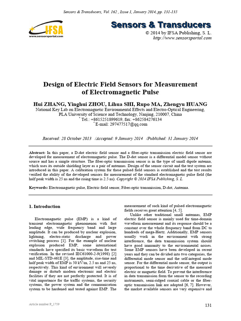Design of Electric Field Sensors For Measurement o | PDF | Antenna ...