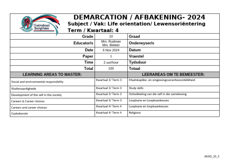 GR - 10 LO Afbakening Term 4 | PDF