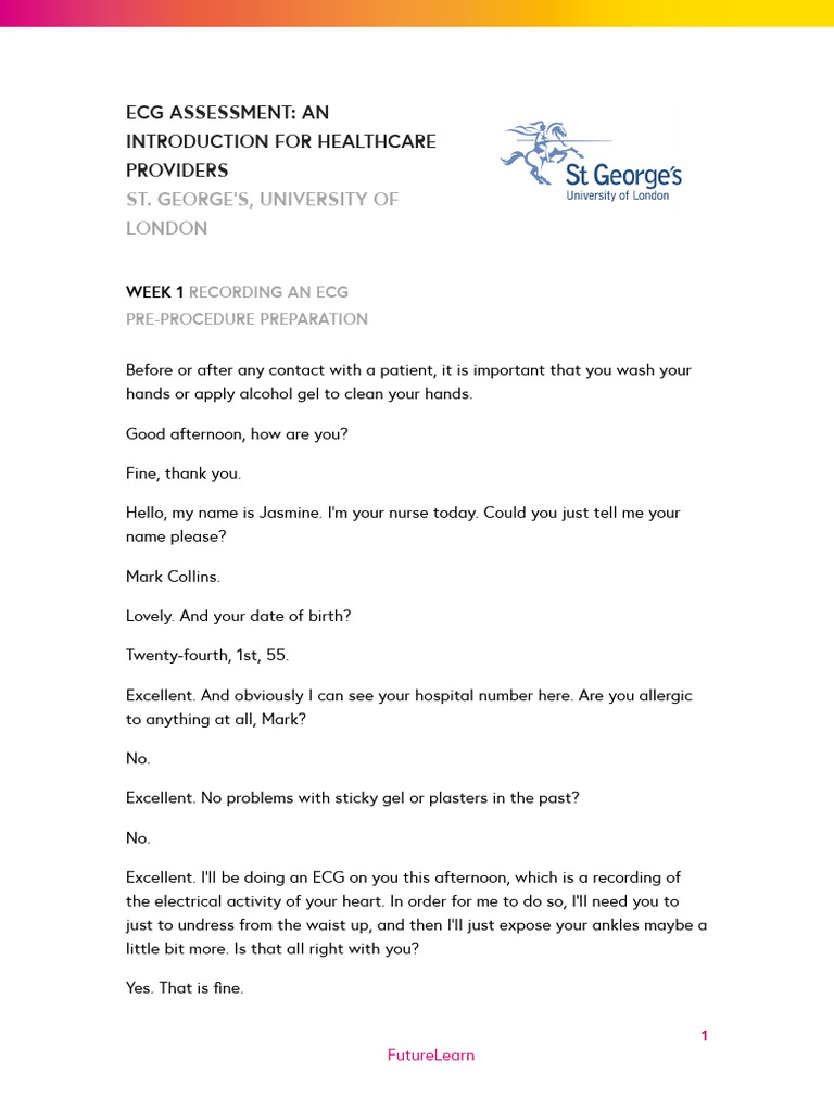 ECG W1 - ECG Pre-Procedure Prep | PDF