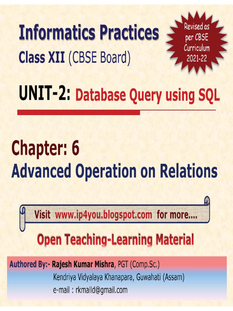 IP XII U2 Ch6 DBMS MySQL Advanced (Final) | PDF