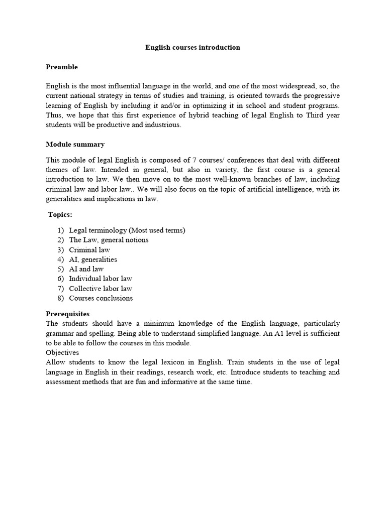 Legal English Course Overview | PDF