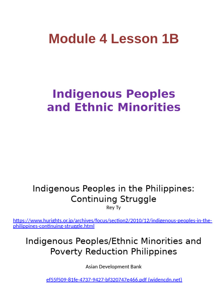 Module 4 Lesson 1B Indigenous Peoples and Ethnic Minorities | PDF | Ethnicity