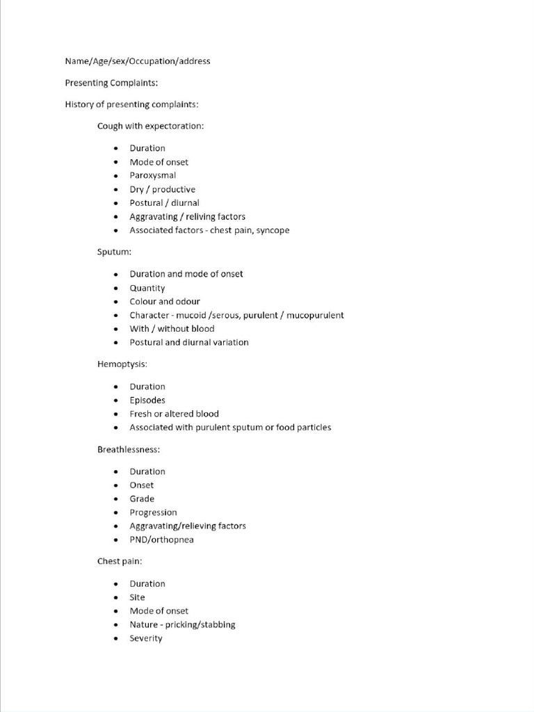 Respi, History & Examination | PDF