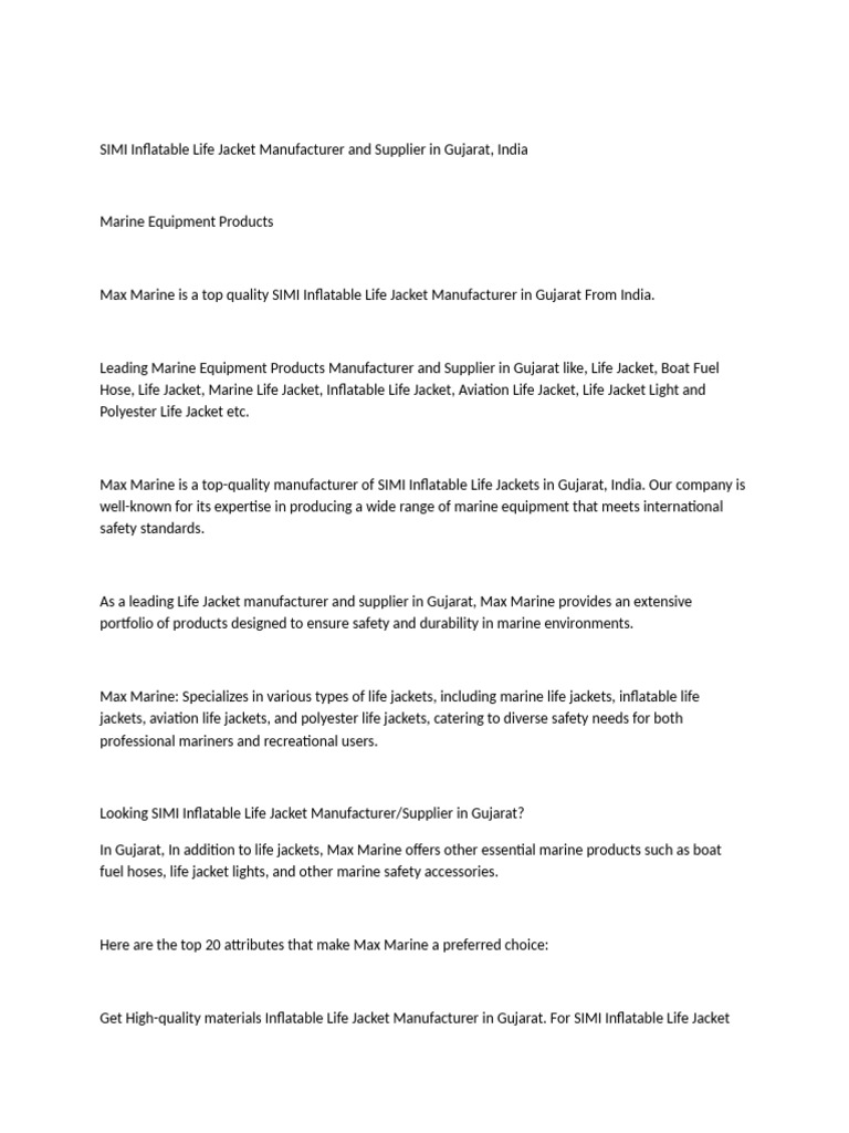 SIMI Inflatable Life Jacket | PDF | Business | Finance & Money Management