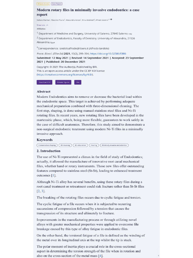 Martina, S., Et Al. (2021) - Modern Rotary Files in Minimally Invasive ...