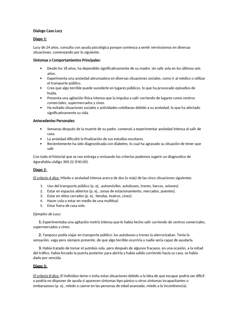 Dialogo Caso Lucy | PDF | Ansiedad | Las emociones