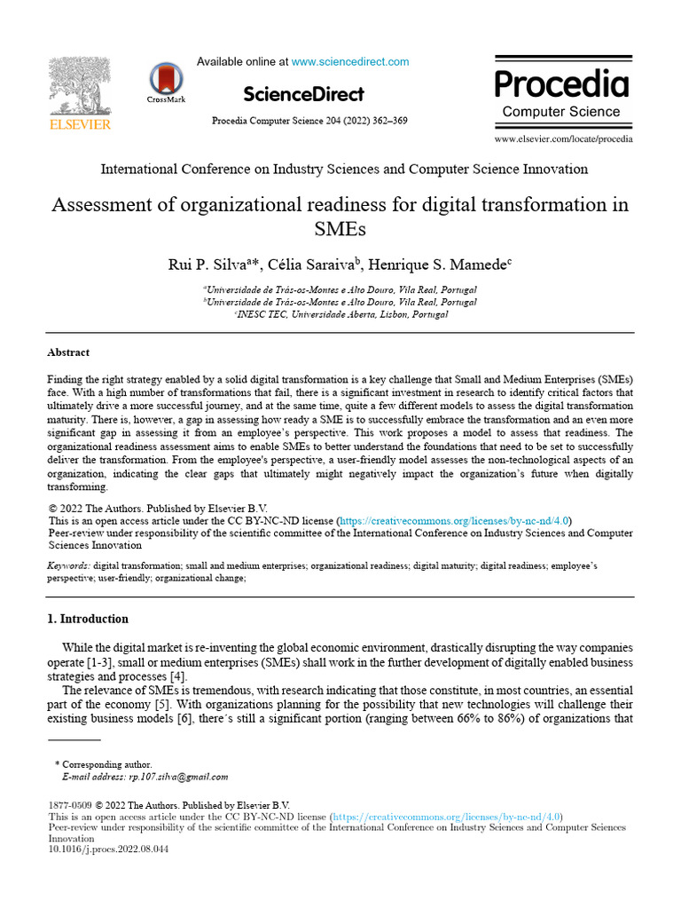 SME Digital Transformation Readiness | PDF | Risk | Small And Medium Sized Enterprises