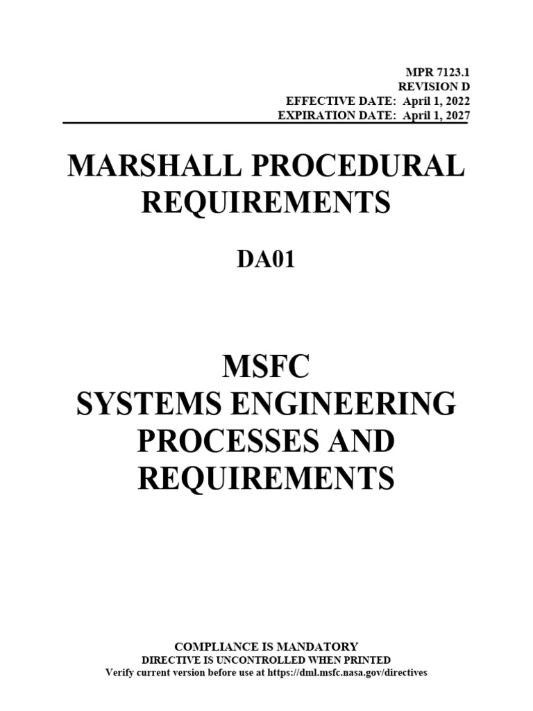 MSFC Systems Engineering Processes and Requirements - REV - D - 20220401193235 | PDF ...
