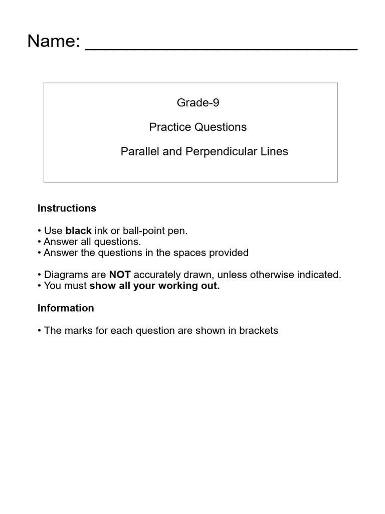 Grade 9 Parallel & Perpendicular Lines | PDF | Mathematical Concepts ...