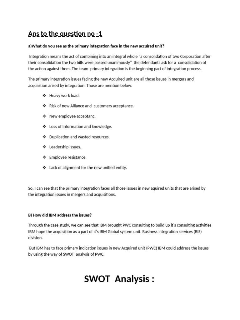 Ans To The Ques | PDF | Mergers And Acquisitions | Ibm