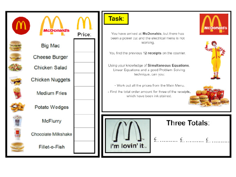 Mcdonalds Activity (Student Answer Sheet) | PDF