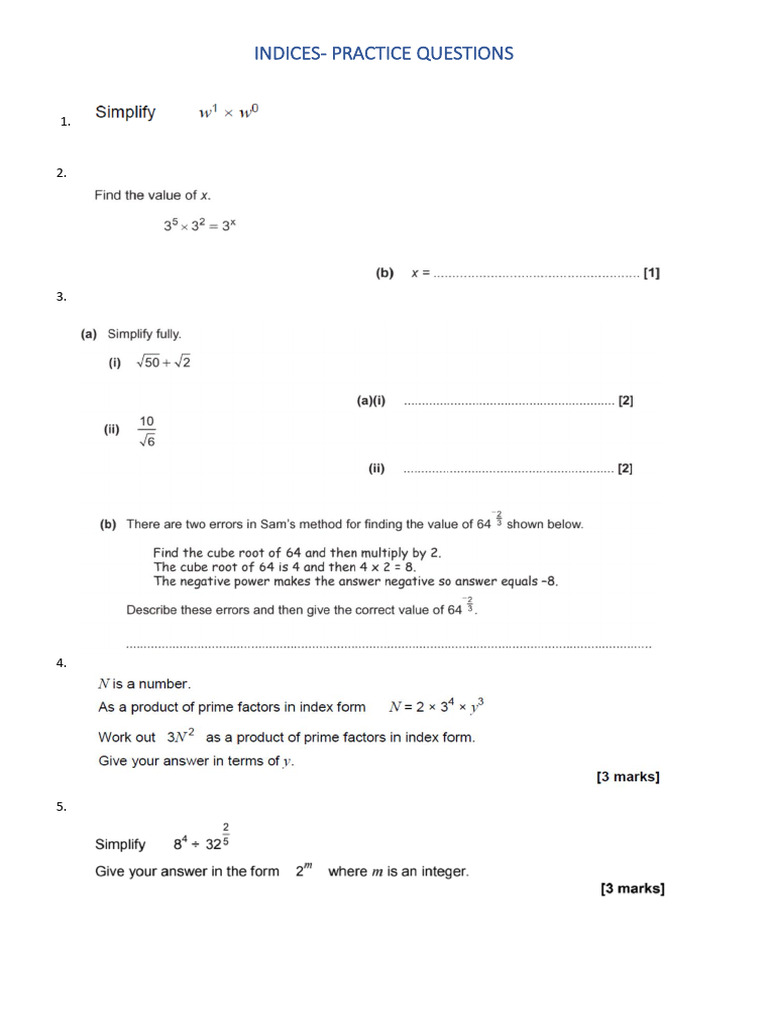 INDICES-Practice Ques | PDF | Technology & Engineering