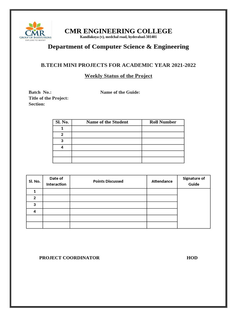Mini Project Sample Status Report | PDF