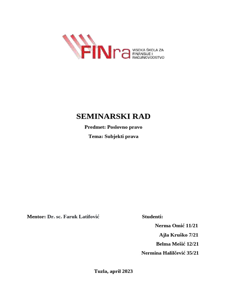Seminarski Rad - Poslovno Pravo | PDF