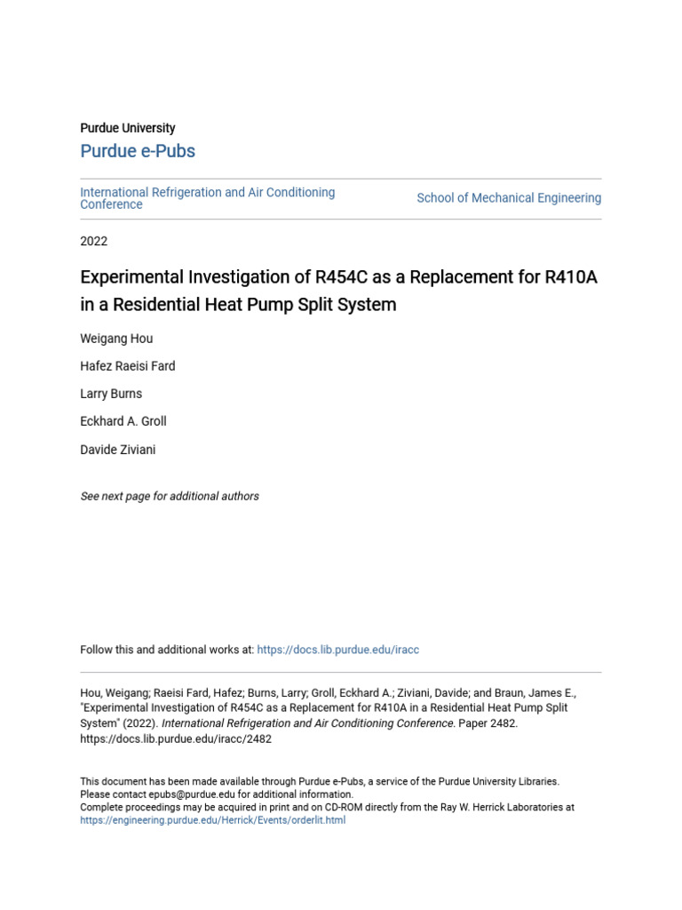 Experimental Investigation of R454C As A Replacement For R410A in | PDF ...
