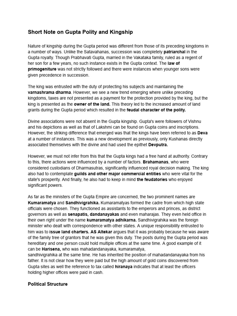 Short Note On Gupta Polity and Kingship Ajay | PDF
