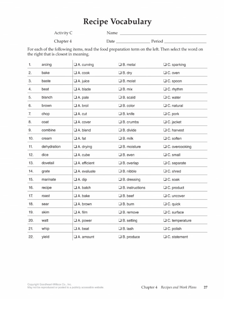 Recipe Vocabulary | PDF