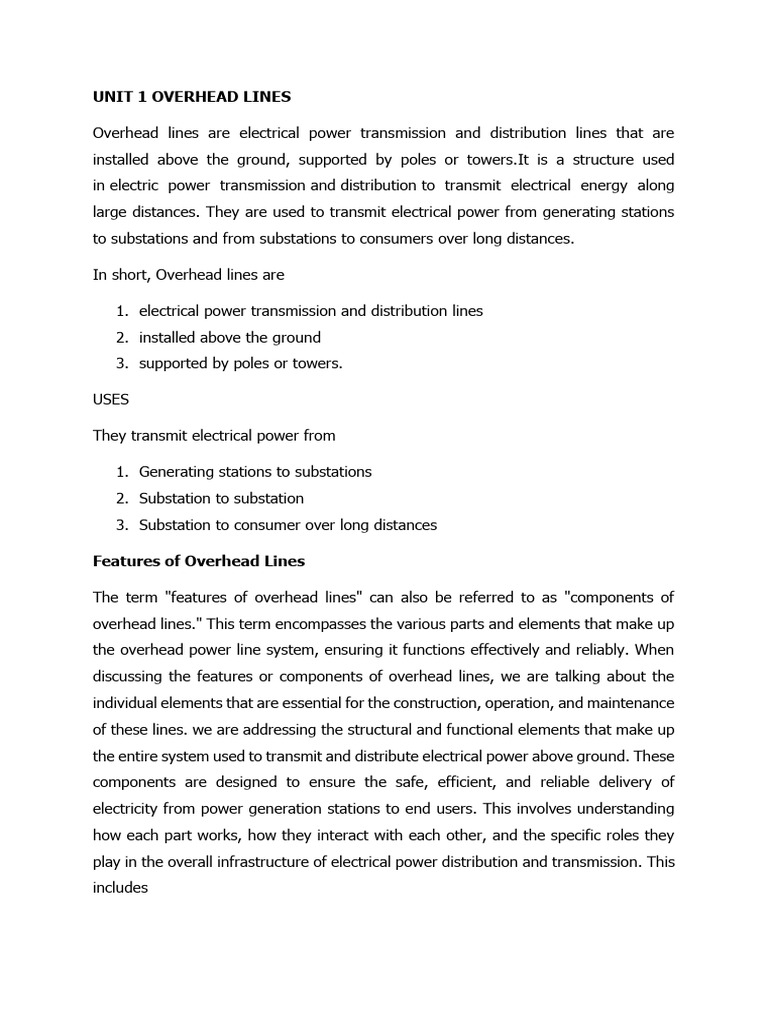 UNIT 1 OVERHEAD LINES | PDF | Electric Power Transmission | Electrical ...