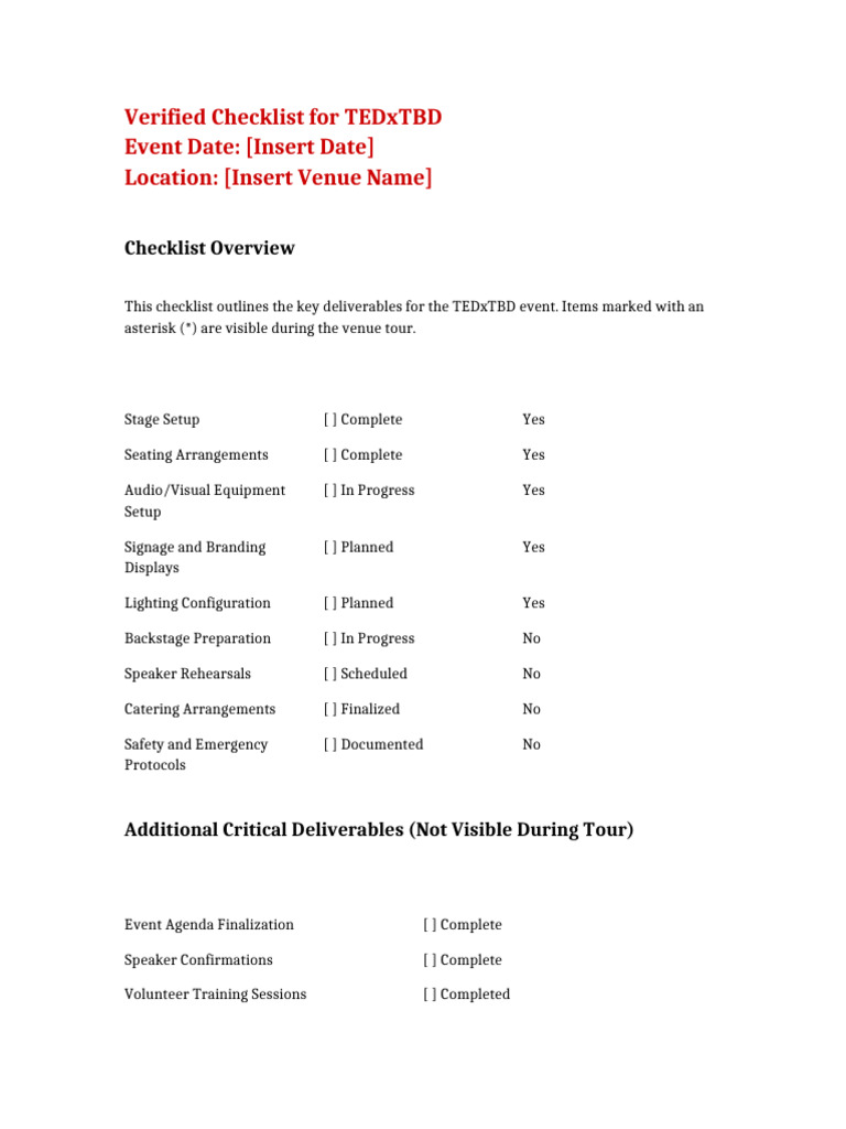 TEDx Event Checklist | PDF | Computers