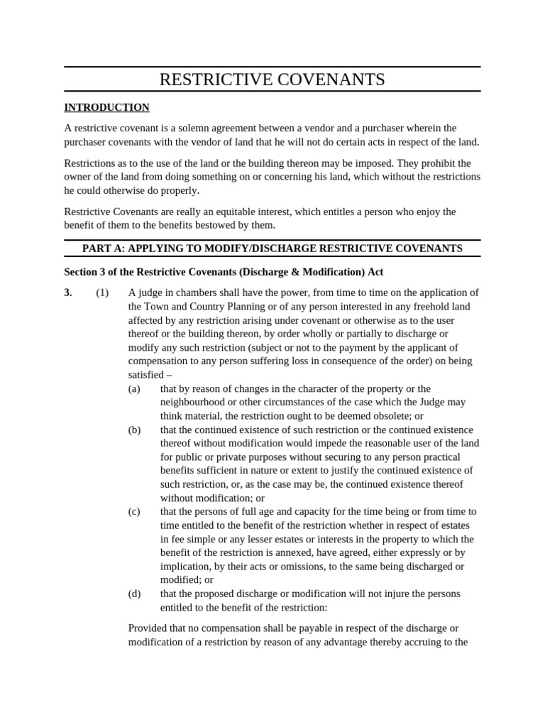 Restrictive Covenants | PDF | Covenant (Law) | Appeal
