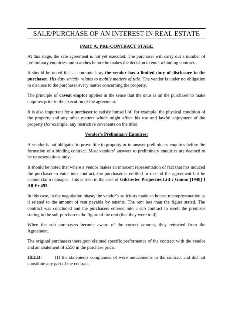 Sale and Purchase Outline | PDF | Misrepresentation | Taxes